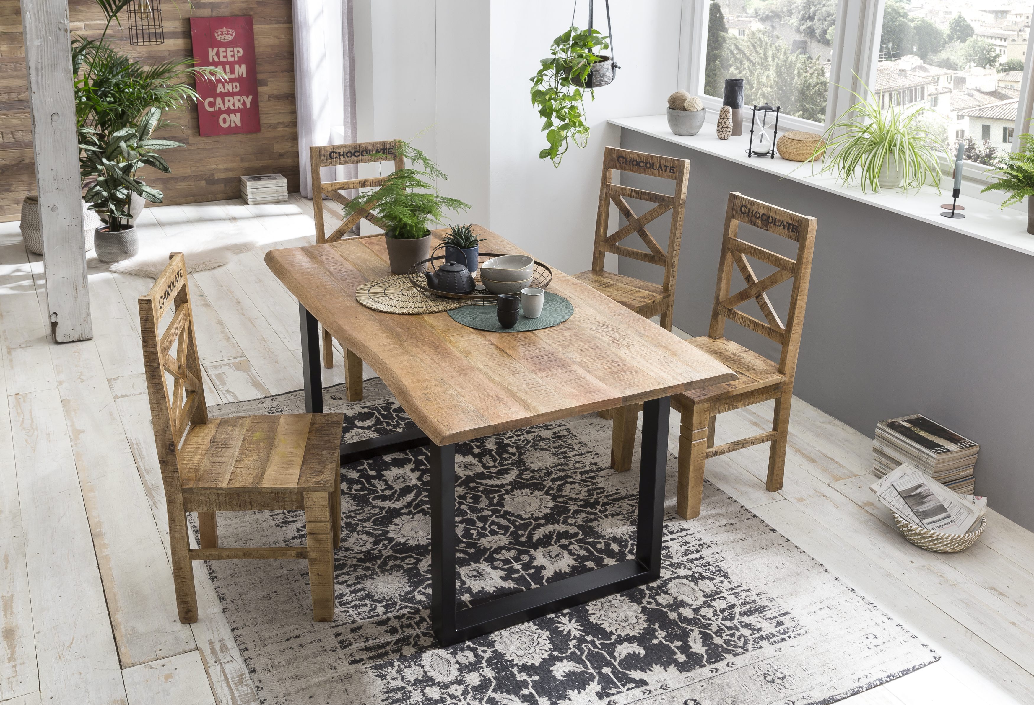 Tisch 160x85 cm, Mango natur sägerau, Gestell schwarz TABLES & CO ...